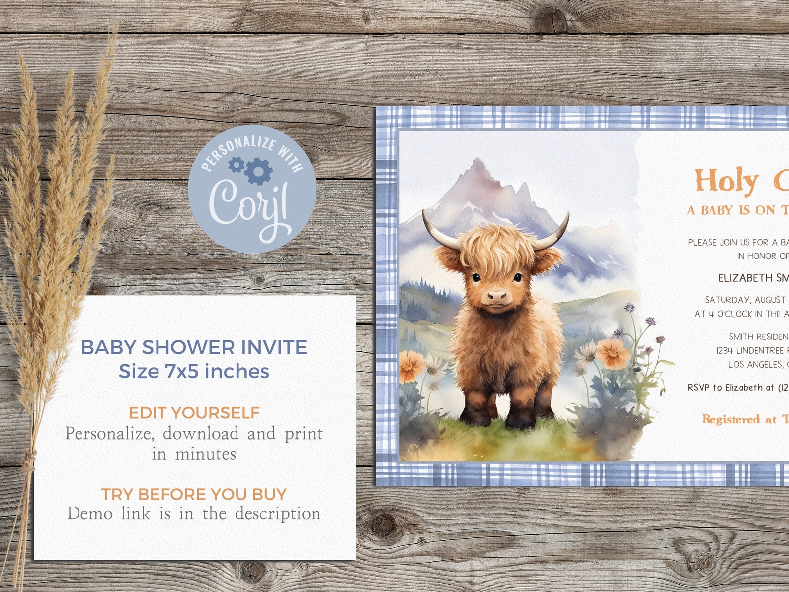 Highland Cow Baby Shower Invite Bundle W/ Books for Baby Card, Diaper ...