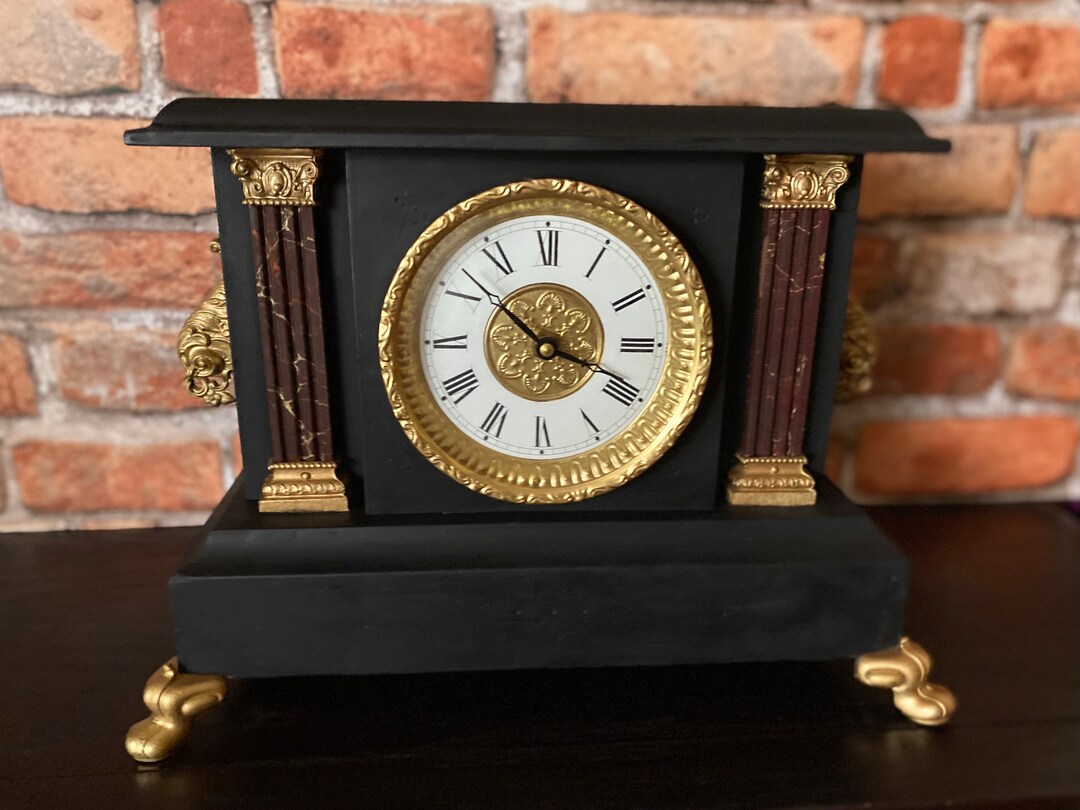 Antique, Gilbert vane Model Adamantine Black Mantel Clock, Originally ...