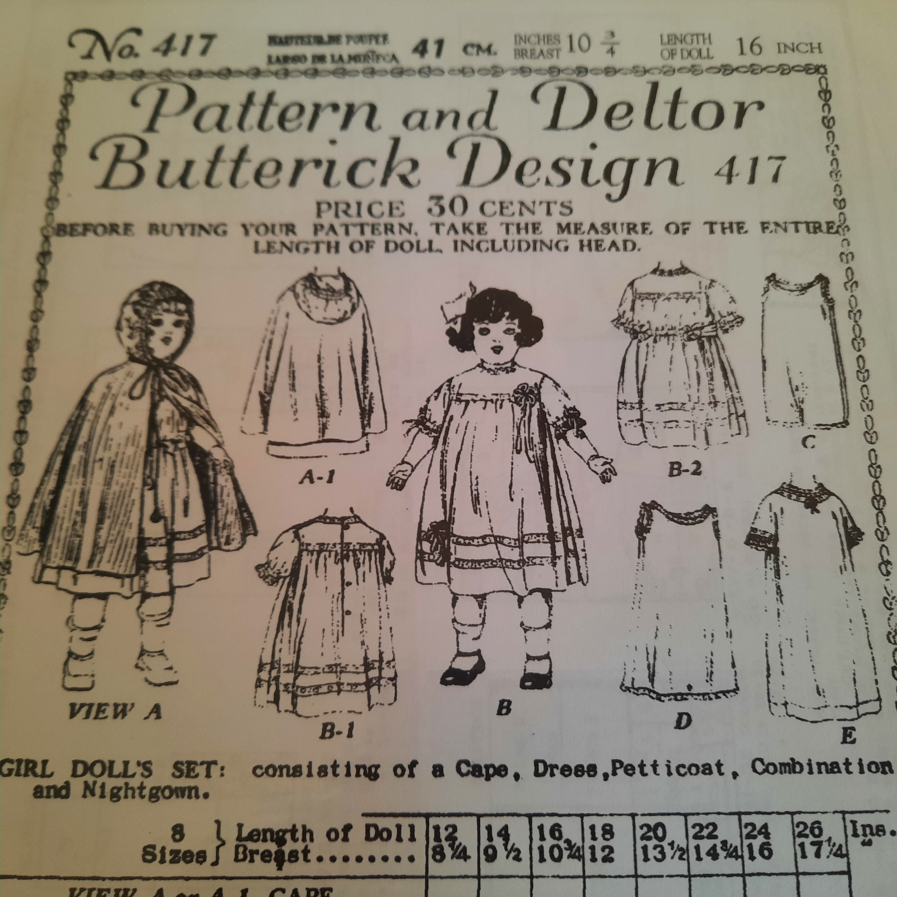 Doll Clothes Pattern for 16 Dolls 1919 Patent Reproduction - Etsy