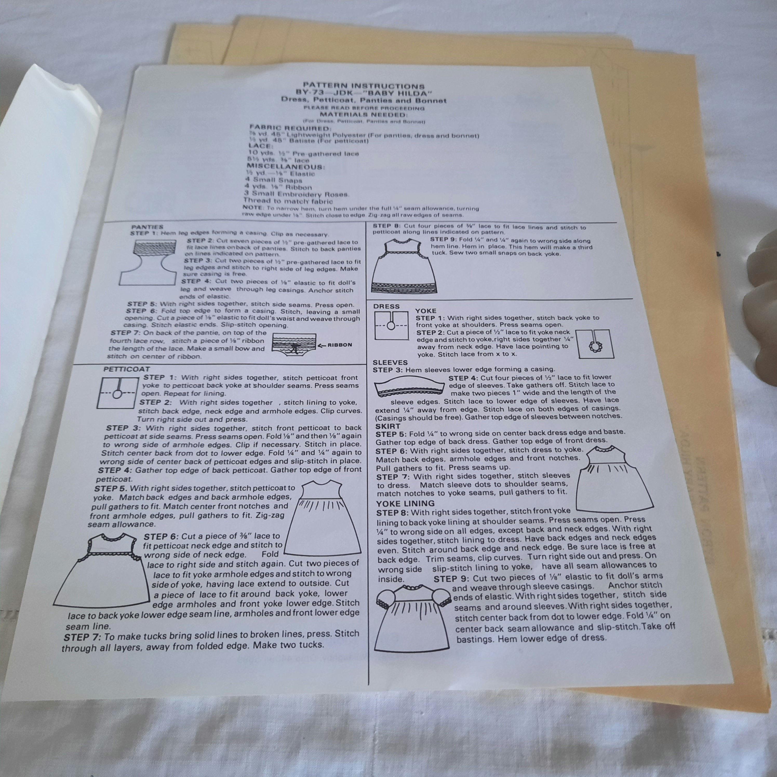 Vintage 1982 Doll Dress & Bonnet Pattern for 17.5" Baby Hilda - Etsy