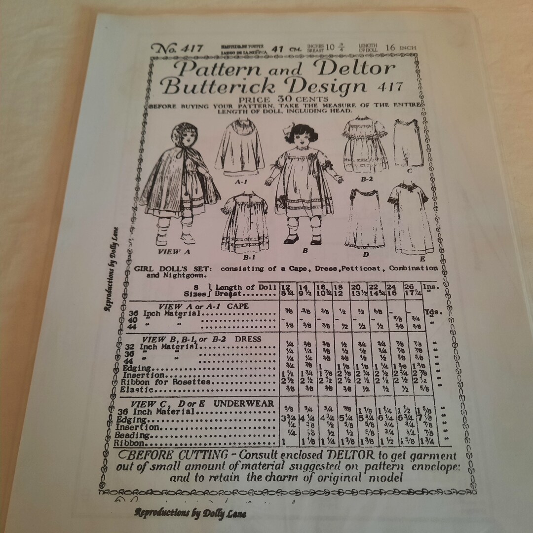 Doll Clothes Pattern for 16 Dolls 1919 Patent Reproduction - Etsy