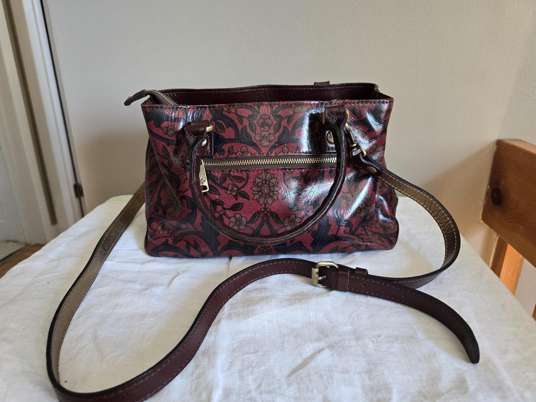 Vintage Revival Patricia Nash Leather Handbag Deep Red Floral Design ...