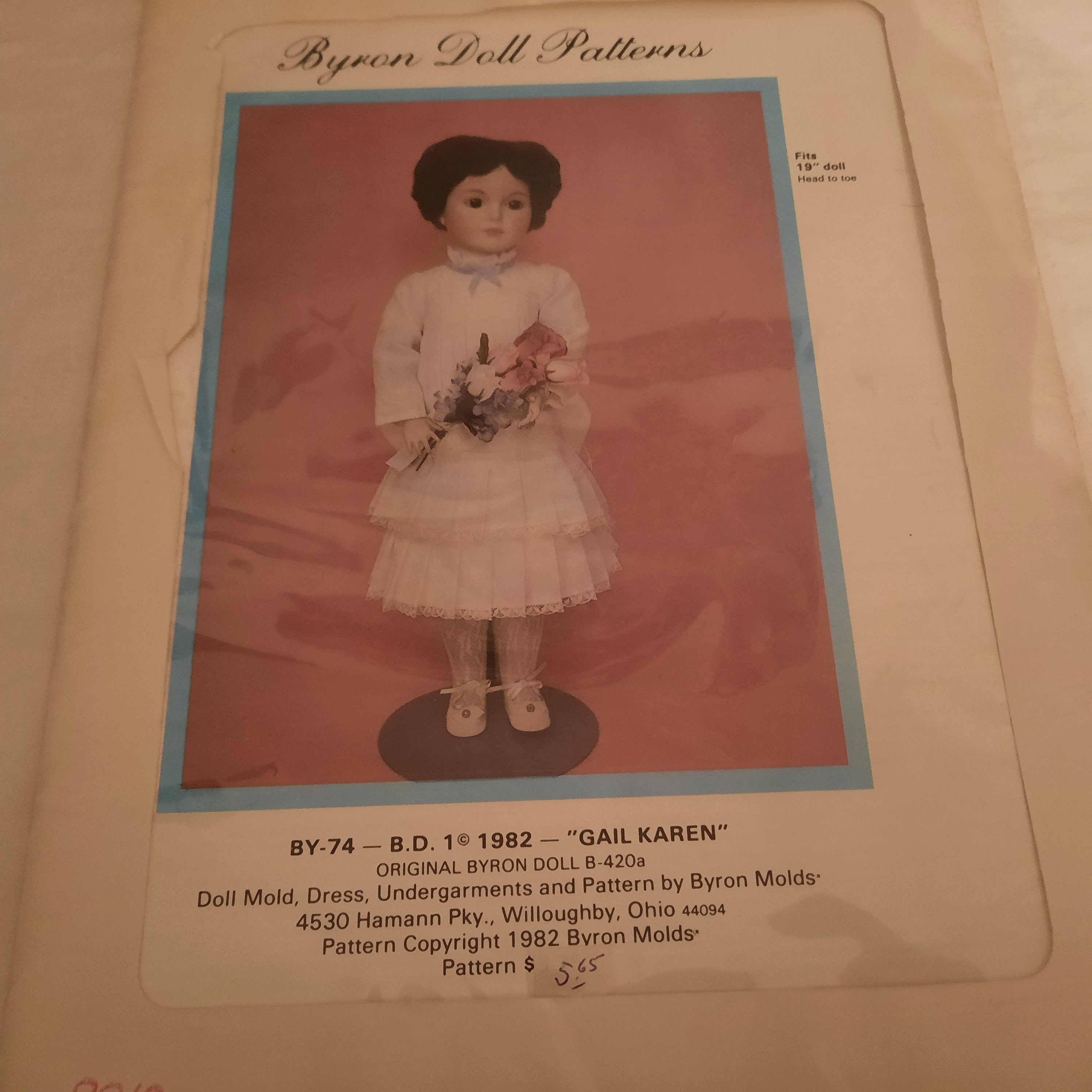 Vintage 1982 19 Byron Doll Dress Pattern, Dress & Undergarments by ...