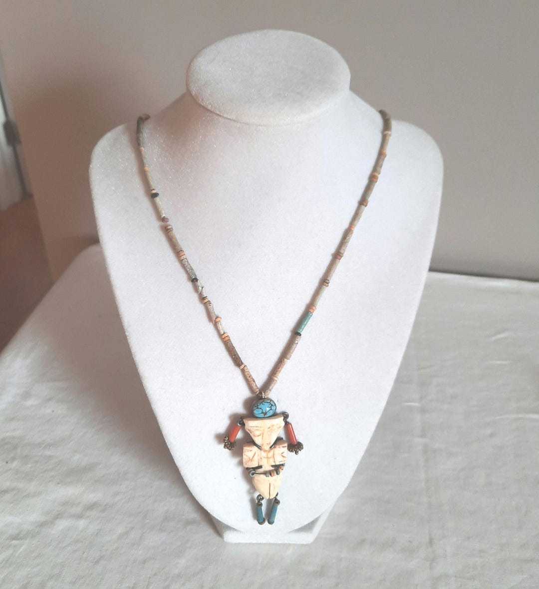 RARE NECKLACE Antique Artifacts Carved Stones, Bones Turquoise ...