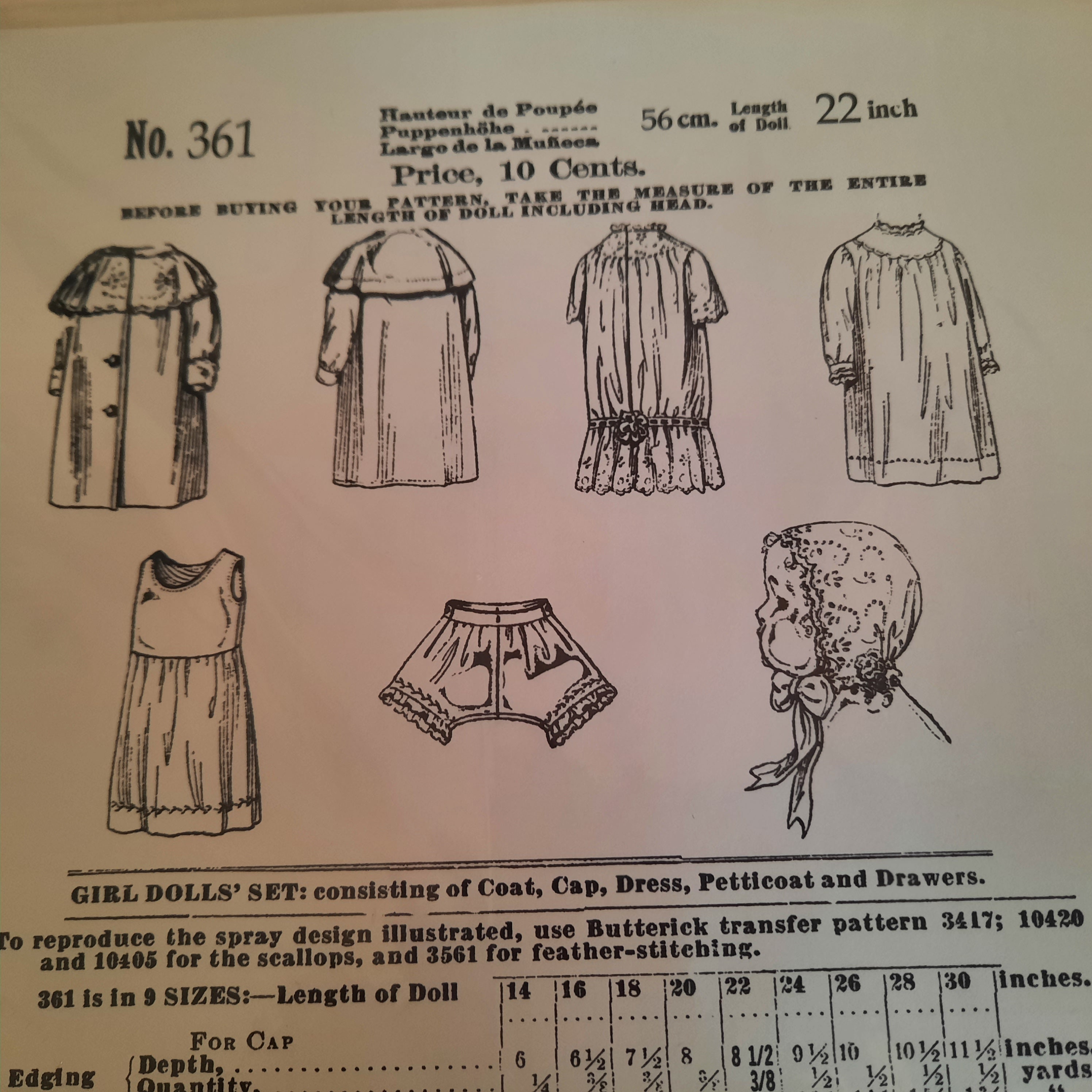 Antique 1898 Doll Clothes Pattern Reproduced in 2003 for 22 Doll - Etsy