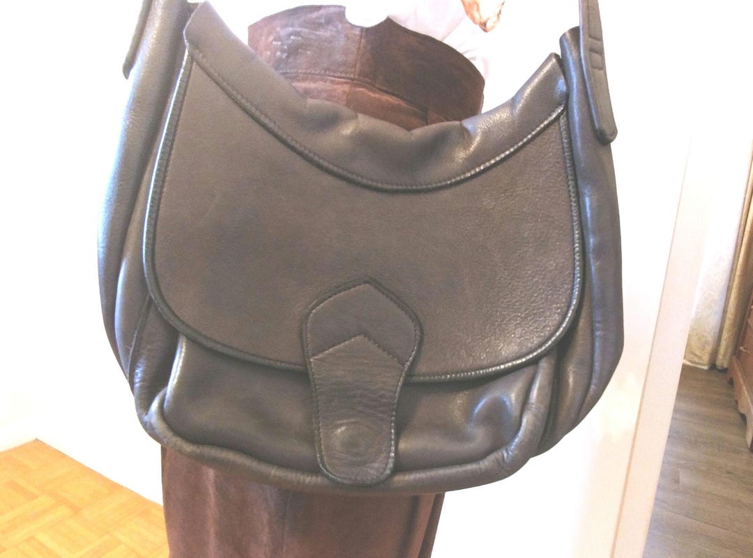 VINTAGE Rowland Very Dark Grey Thick Leather Bag Shoulder Handbag - Etsy