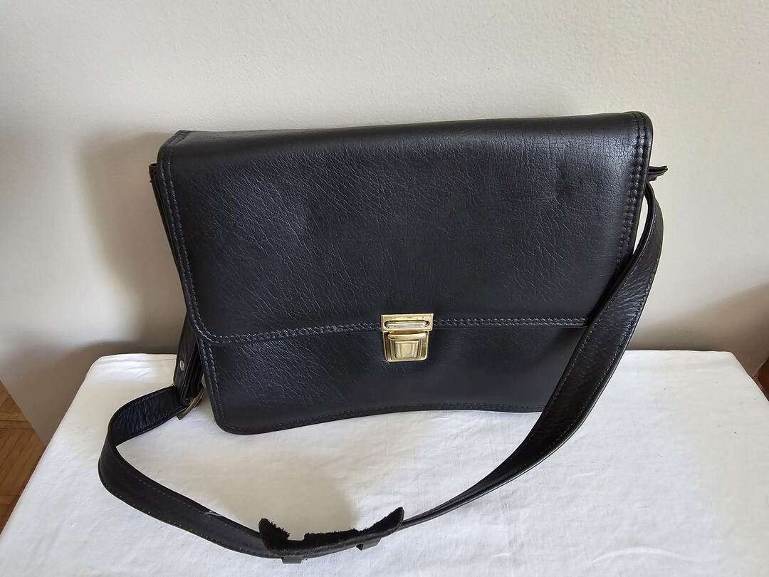Vintage Black Leather Shoulder Handbag Front Flap, Latch Closure - Etsy