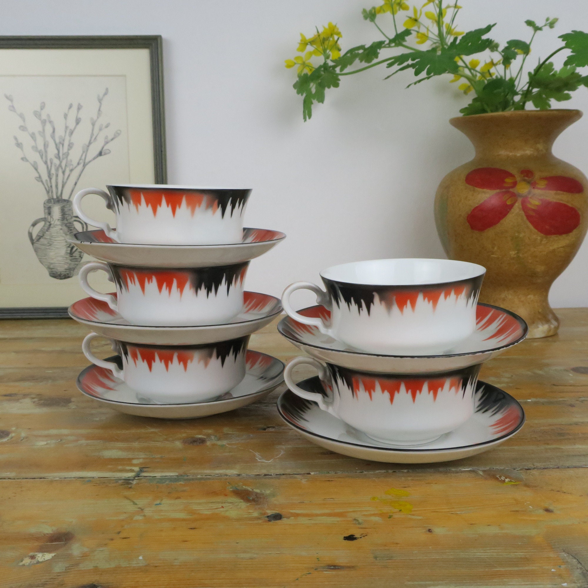 Victoria Czechoslovakia tea cup and saucer porcelain orange | Etsy