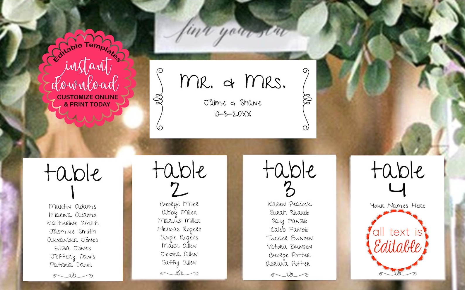 TABLE NAMES Template Table Numbers With Names Template | Etsy