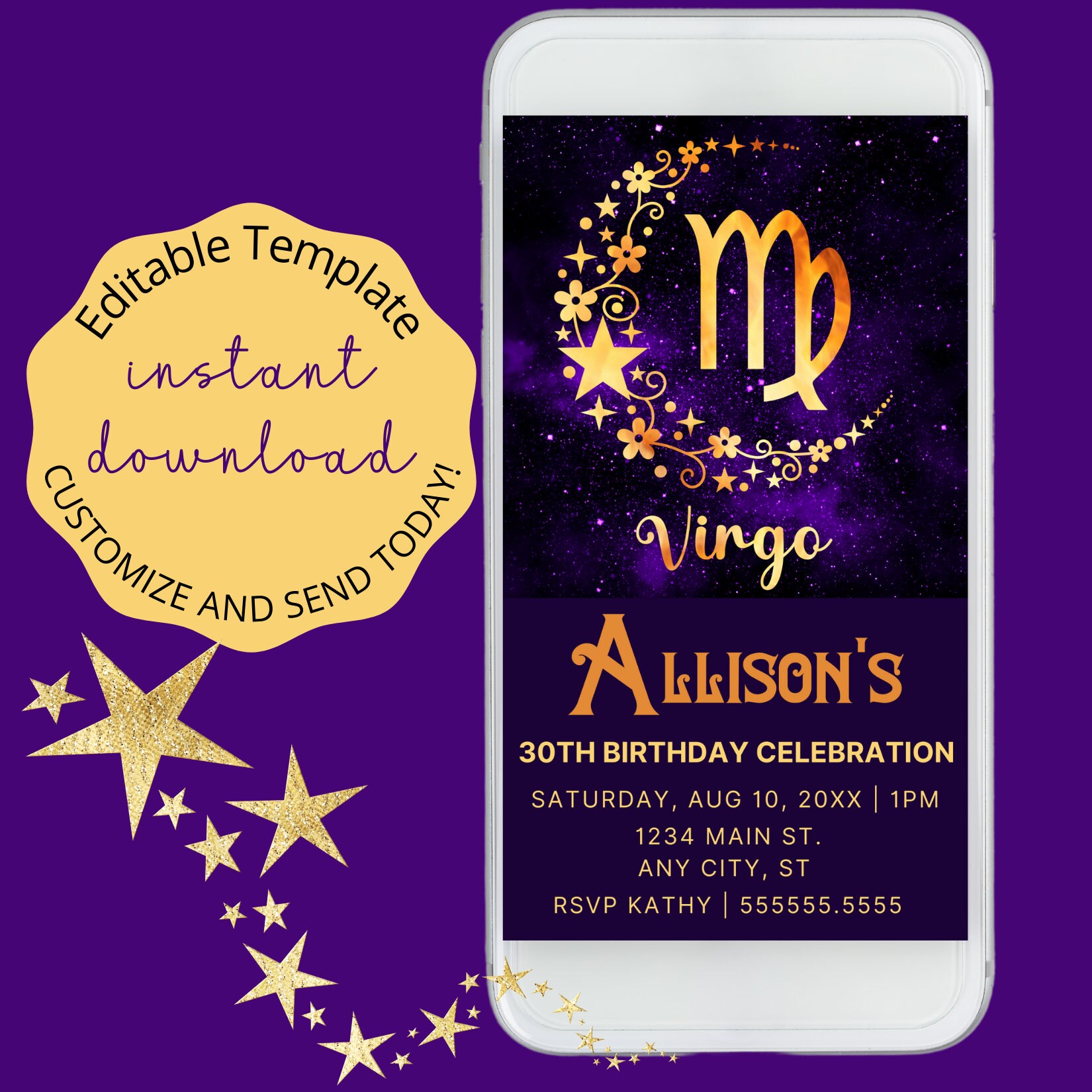 Templates Virgo Zodiac Sign Corjl Template Birthday Card Star Sign ...