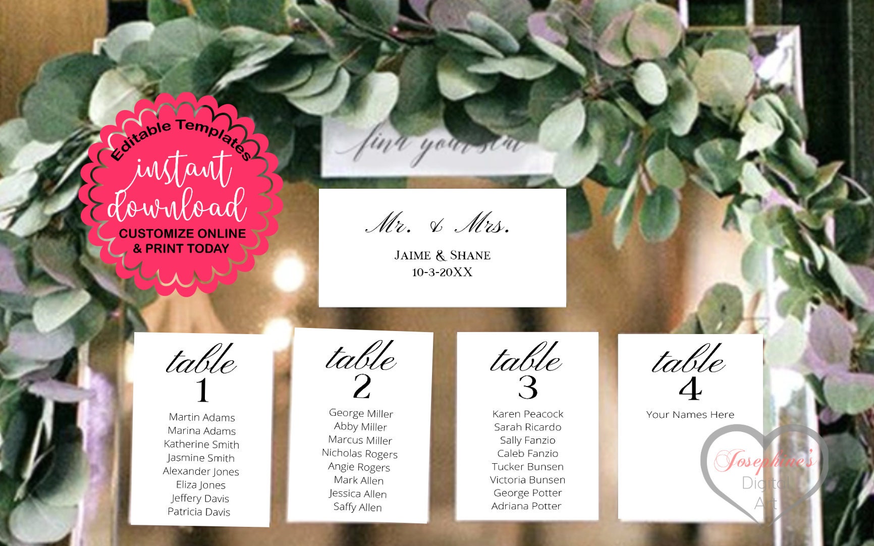 TABLE NAMES TEMPLATE Table Numbers With Names Template | Etsy