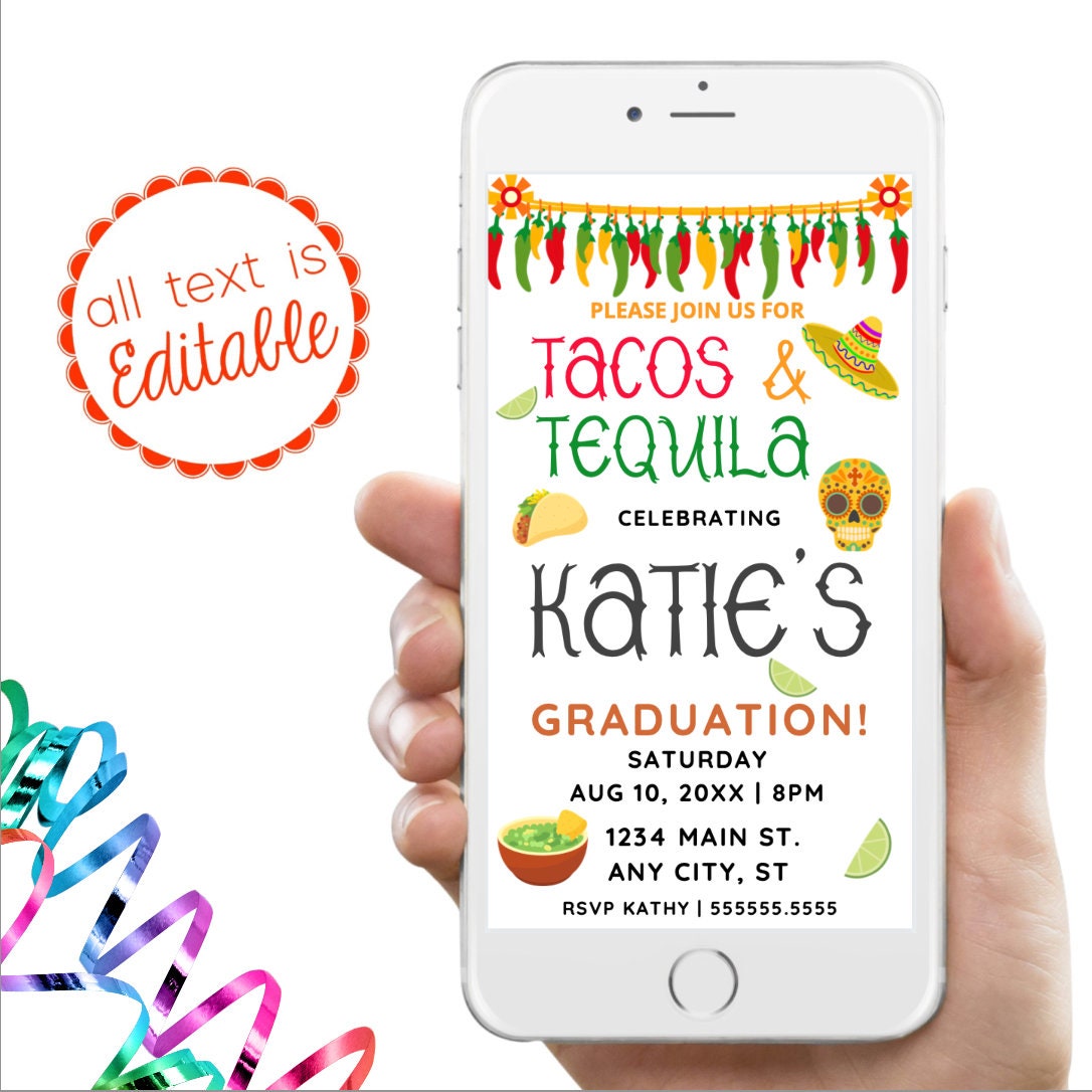 Paper Editable Invitation Etc. Phone Invite Birthday Tequila and Taco ...
