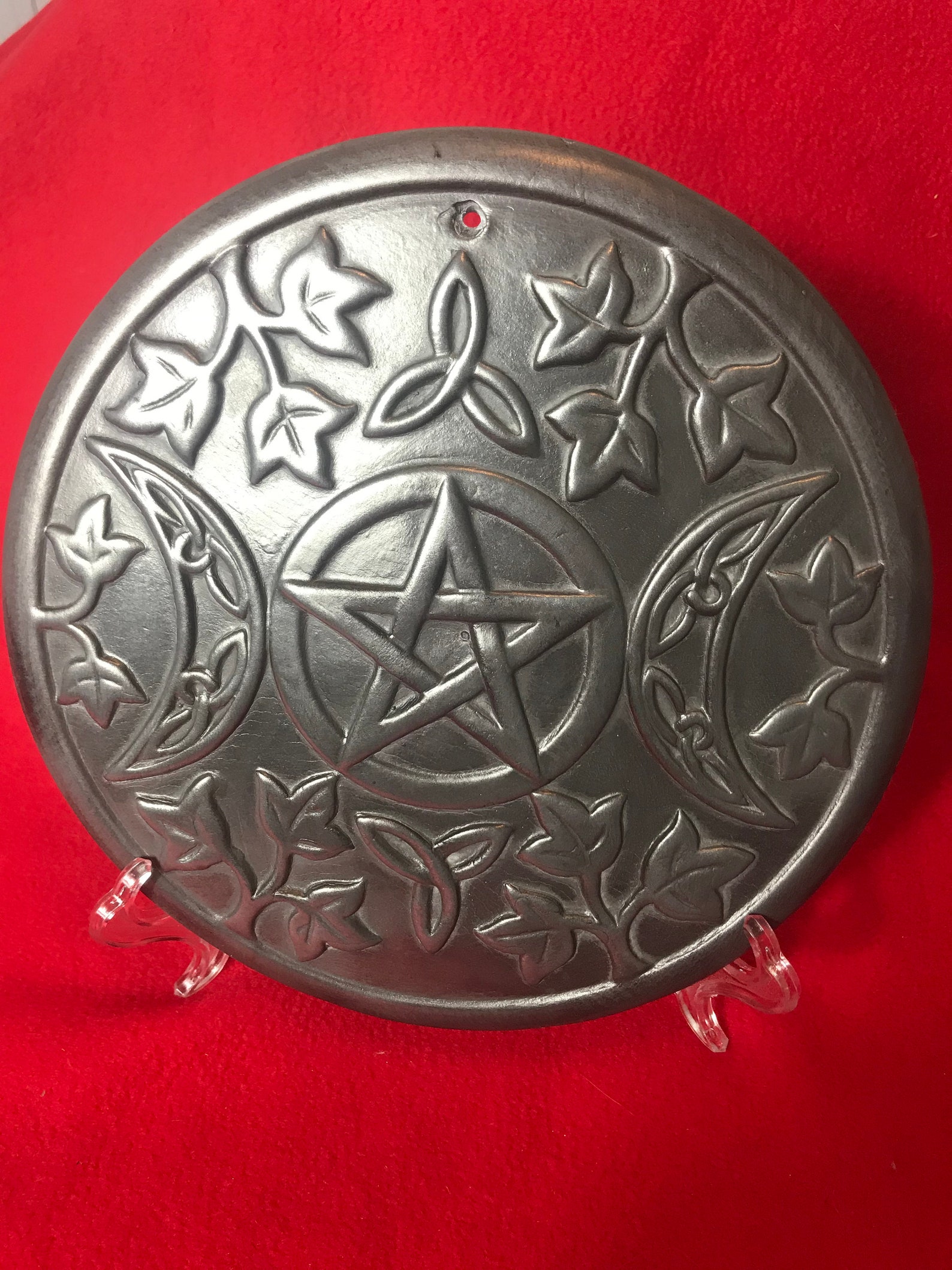 Triple Moon Plaque With Pentacle Wiccan Pagan Hanging - Etsy