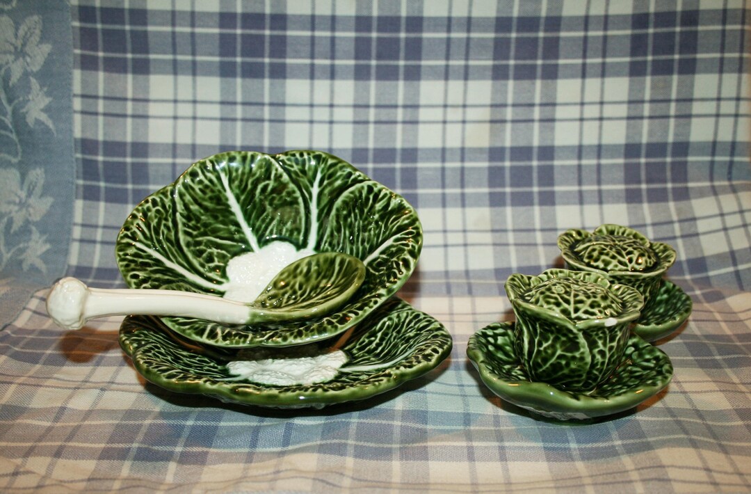 Green Cabbage Leaf Cauliflower Blossom Decorative Ceramic Bowl - Made ...