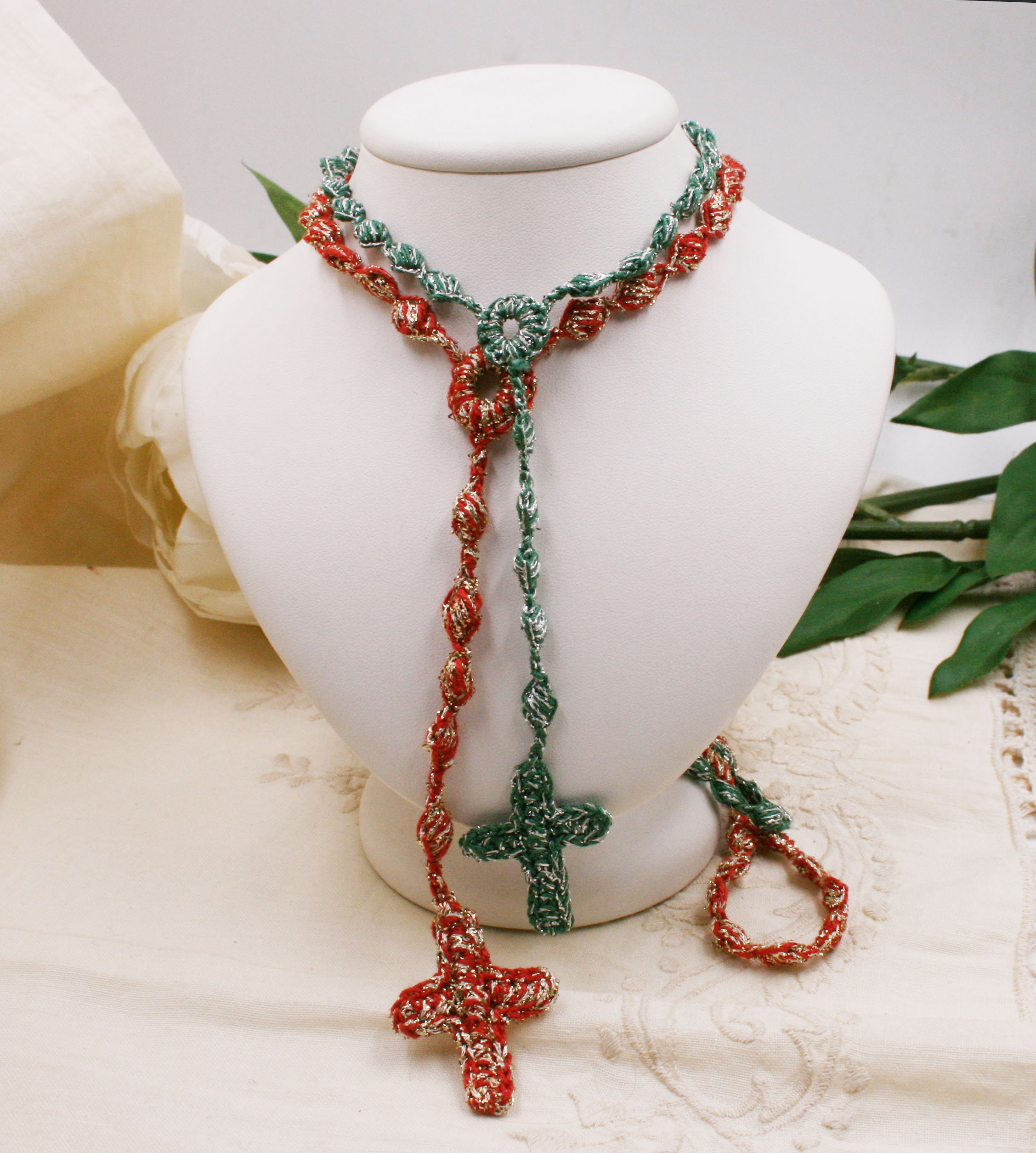 Crochet CATHOLIC ROSARY, Handmade, Christening Gifts, First Communion ...