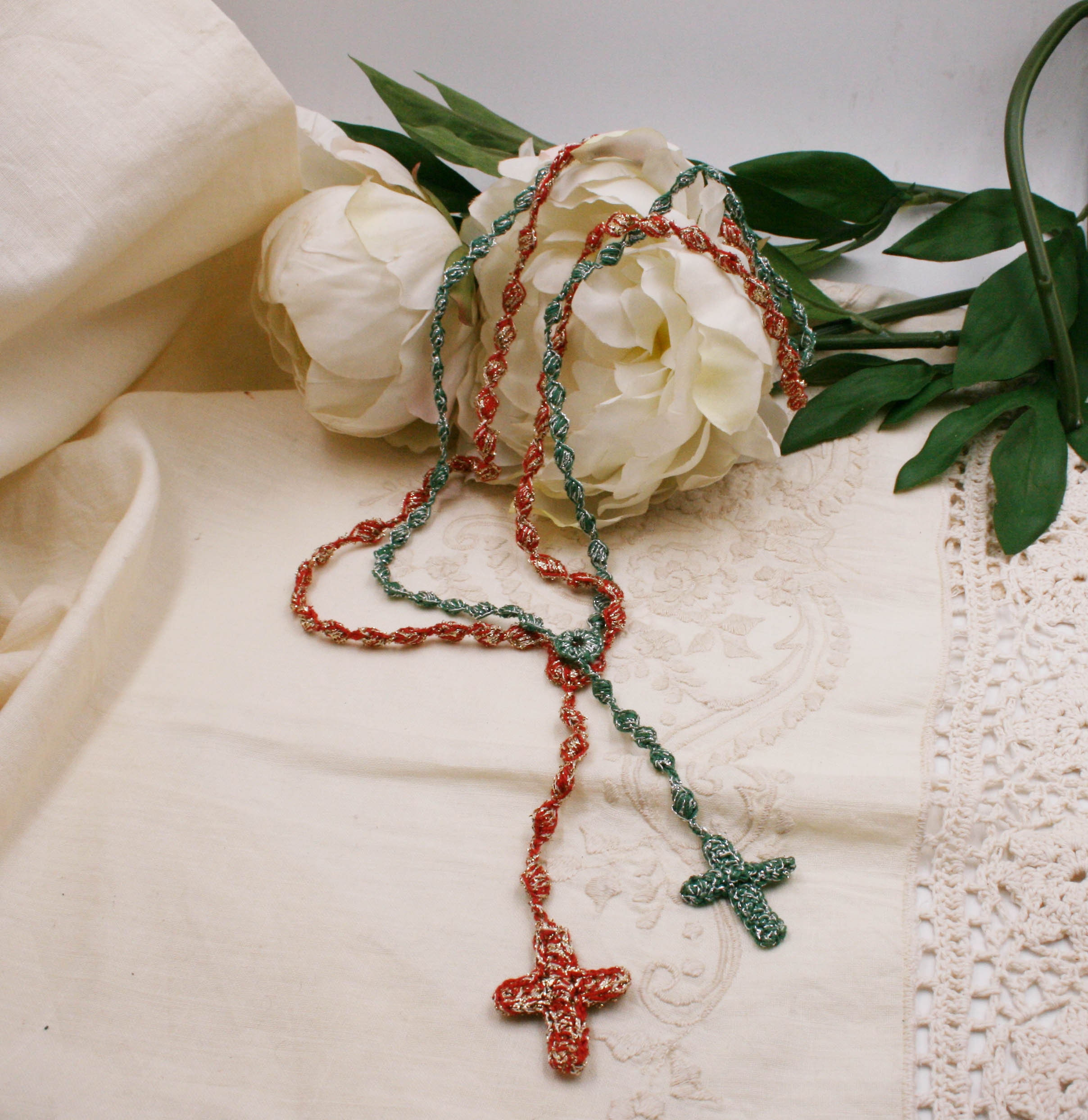 Crochet CATHOLIC ROSARY, Handmade, Christening Gifts, First Communion ...