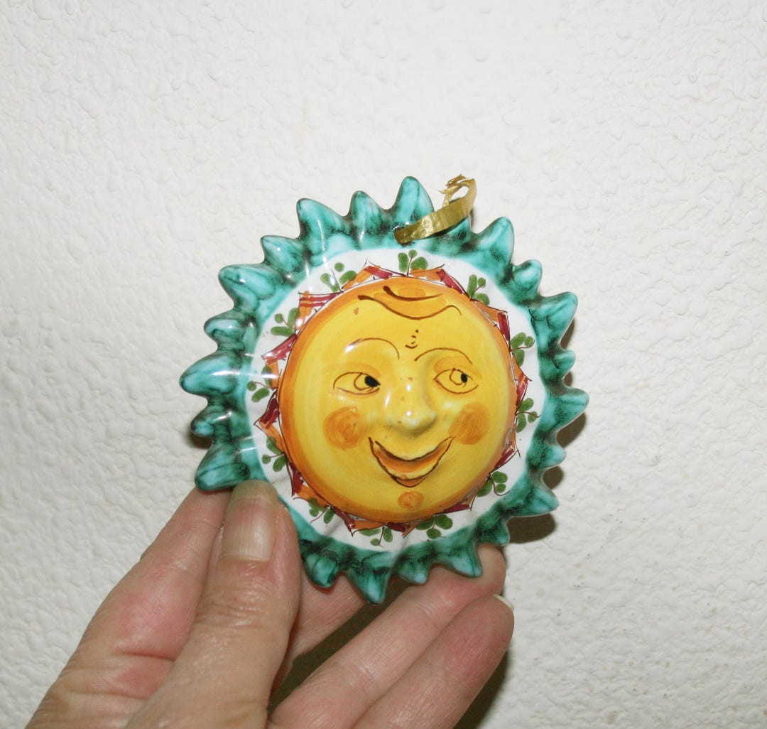 Vintage Terracotta Sun Wall Hanging - Smiling Sun Face - Folk Art ...