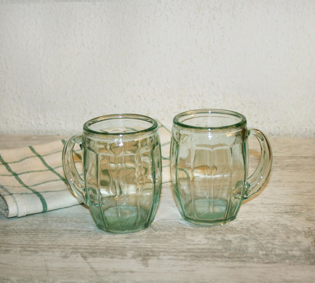 Glass Green Color Mugs, Set of 2, Tableware, Antique Beer Glasses ...