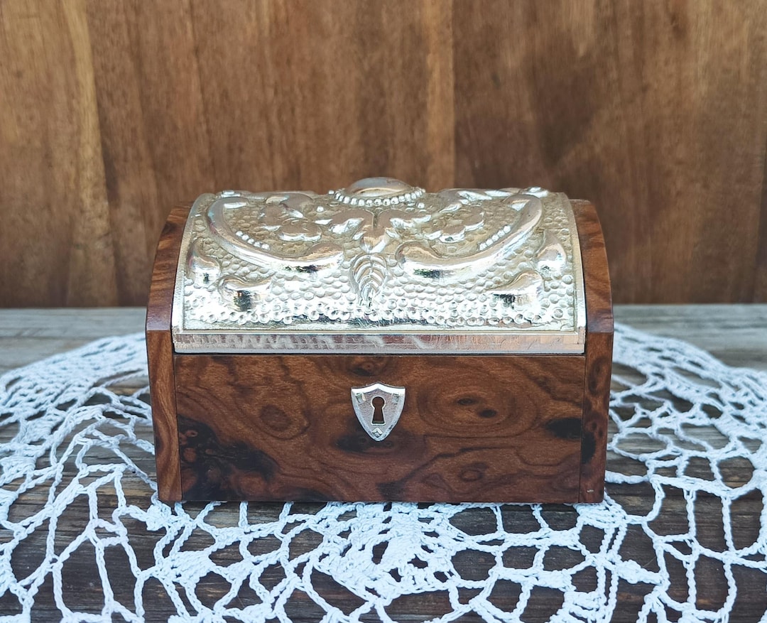 Small Vintage 90s Storage Box - Briar Box With Silver Lid - Box With ...