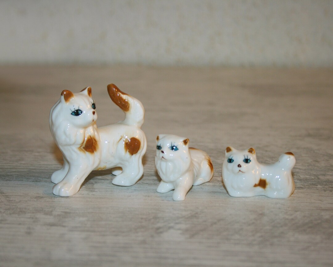 Mid Century Vintage Handmade Bone China Cat Figurine Family /gift for ...