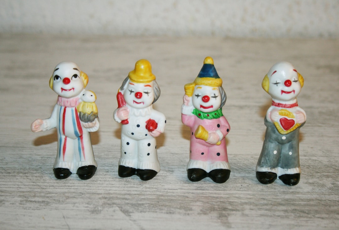 So Cute!! Vintage Porcelain Biscuit Clown Figurines, 90s, Circus Clown ...