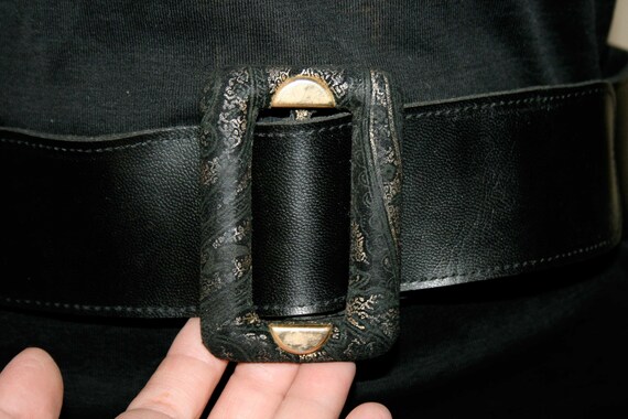 Black BELT LEATHER double face, special buckle/Vintag… - Gem