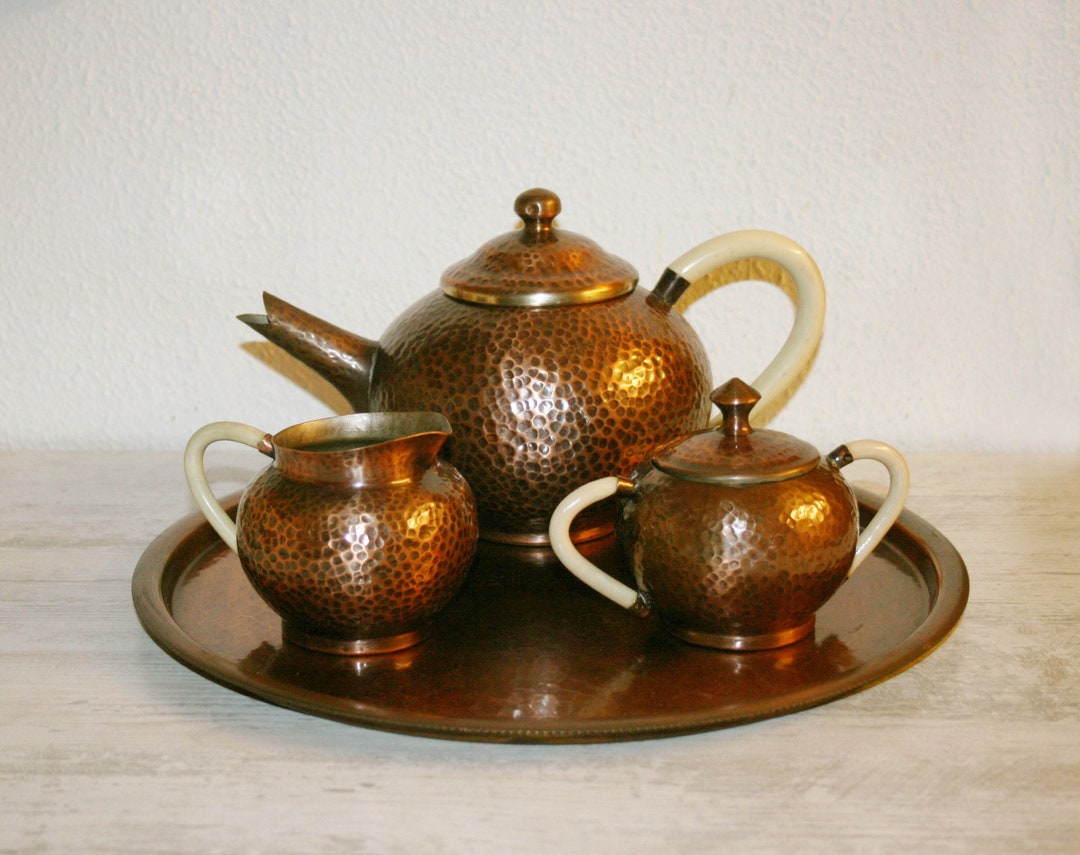 Copper Tea Service, Tinned Interior, Creamer and Sugar Bowl, Copper ...