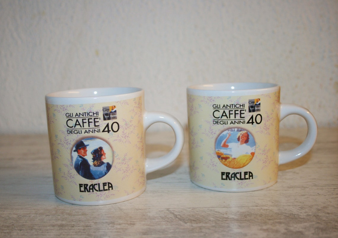 90s ITALIAN VINTAGE Rare Coffee MUG / Eraclea Ceramic Cups/ Set of Four ...