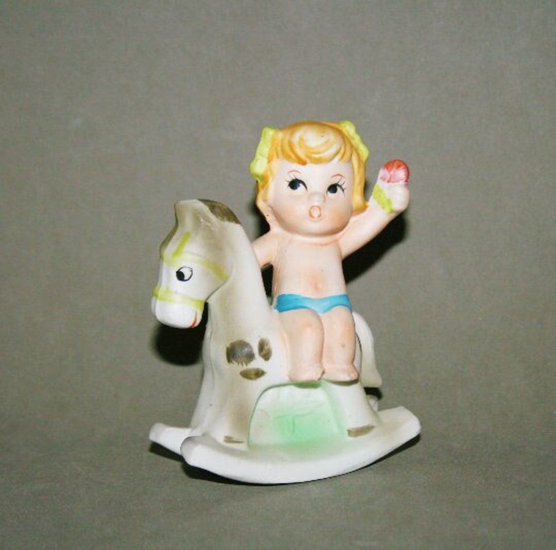 Vintage Little Baby on the Rocking Horse - Hand-painted Matt Bisque ...