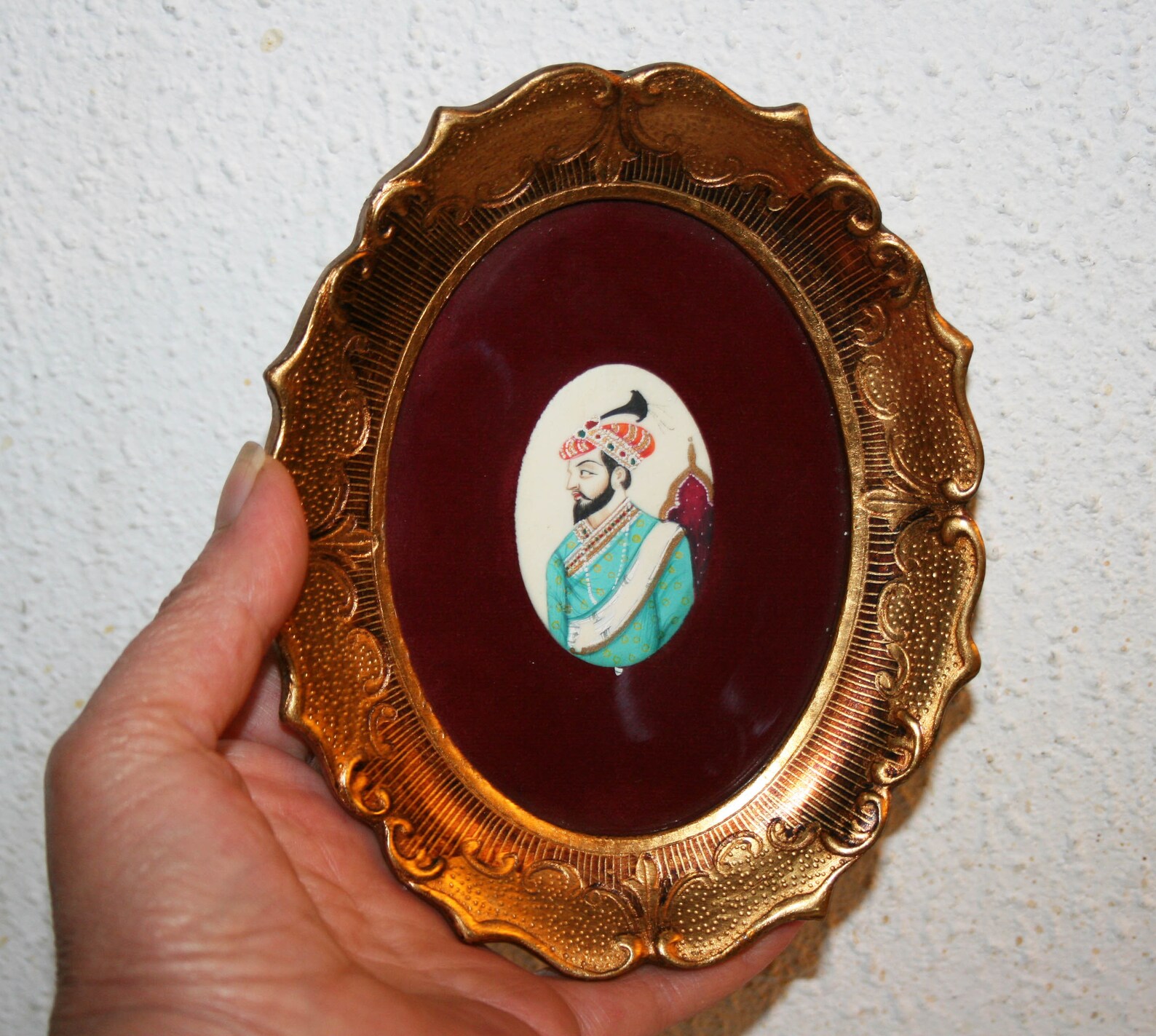 Miniature Royal King Portrait , Vintage Gold Frame, Indian Painting ...