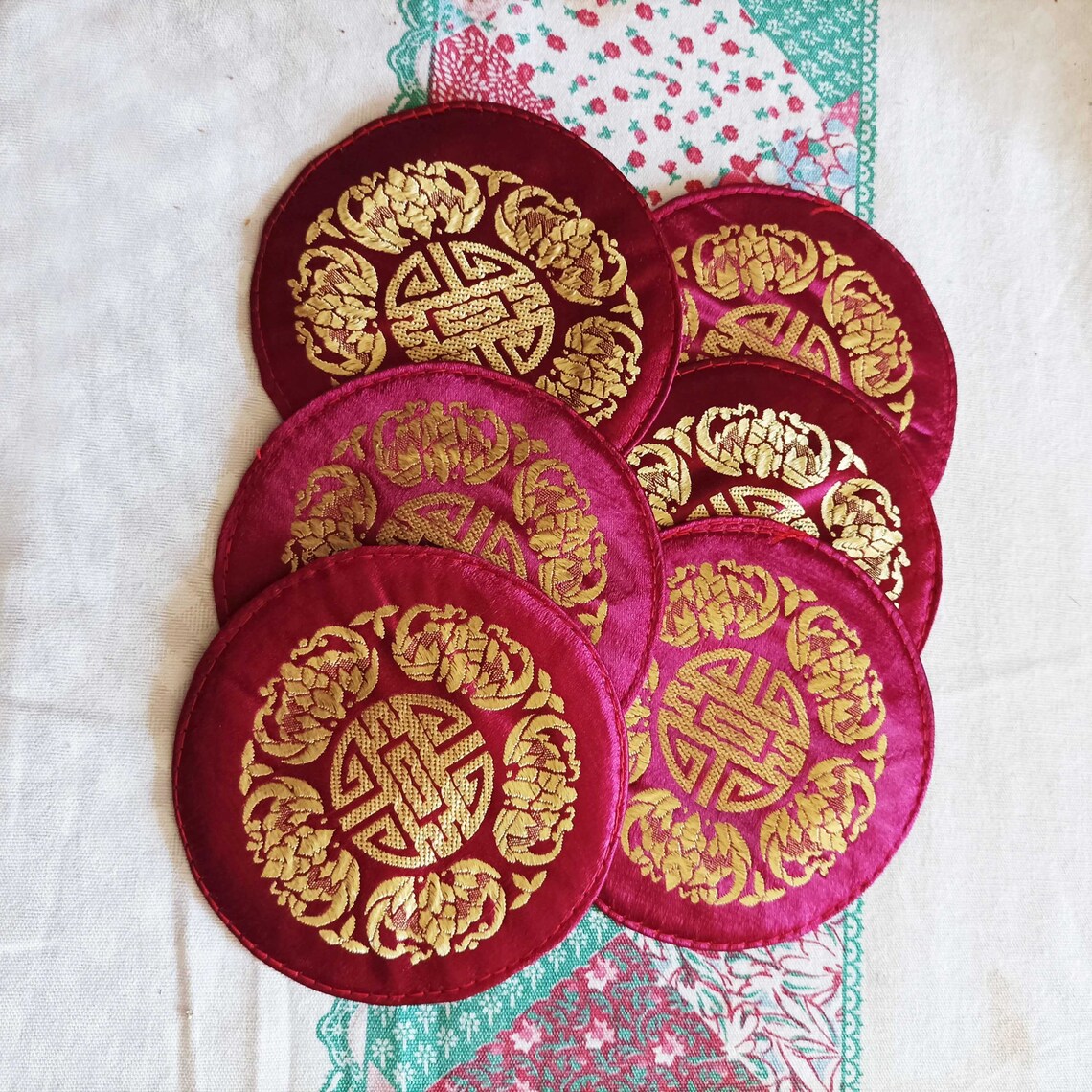 Set of 6 Chinese Silk Coasters - Table Decor - Drink Coasters - Kitchen ...