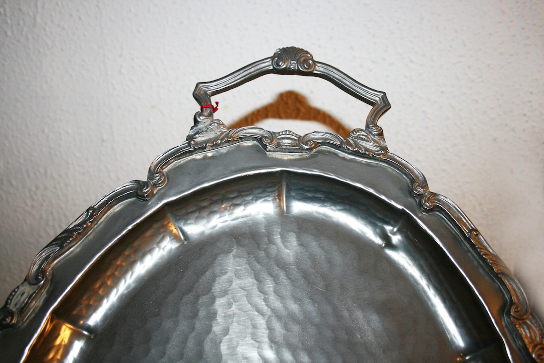 Vintage Italian, Handcrafted Pewter Tray With Decorated Handles, Maker ...
