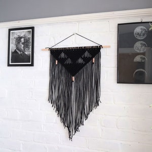 Macrame Wall Hanging, Black Gothic Medium Large Boho Beaded Woven Decor ...