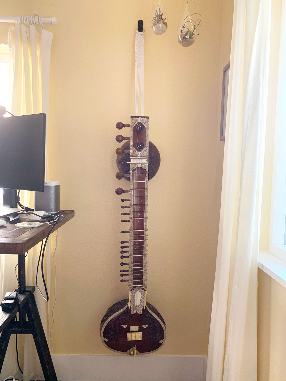 Macrame Sitar Veena Sarode Hanger Mount, Boho Instrument Sling Wall ...