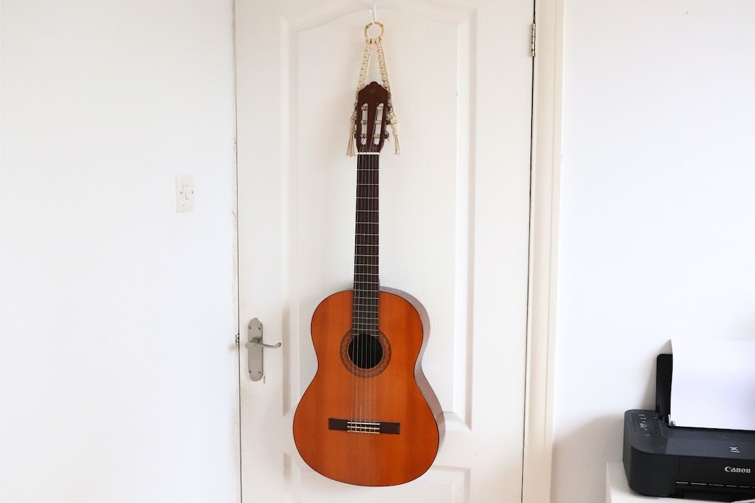 Acoustic Guitar Wall Hanger, Macrame Instrument Mount Bamboo Stand ...