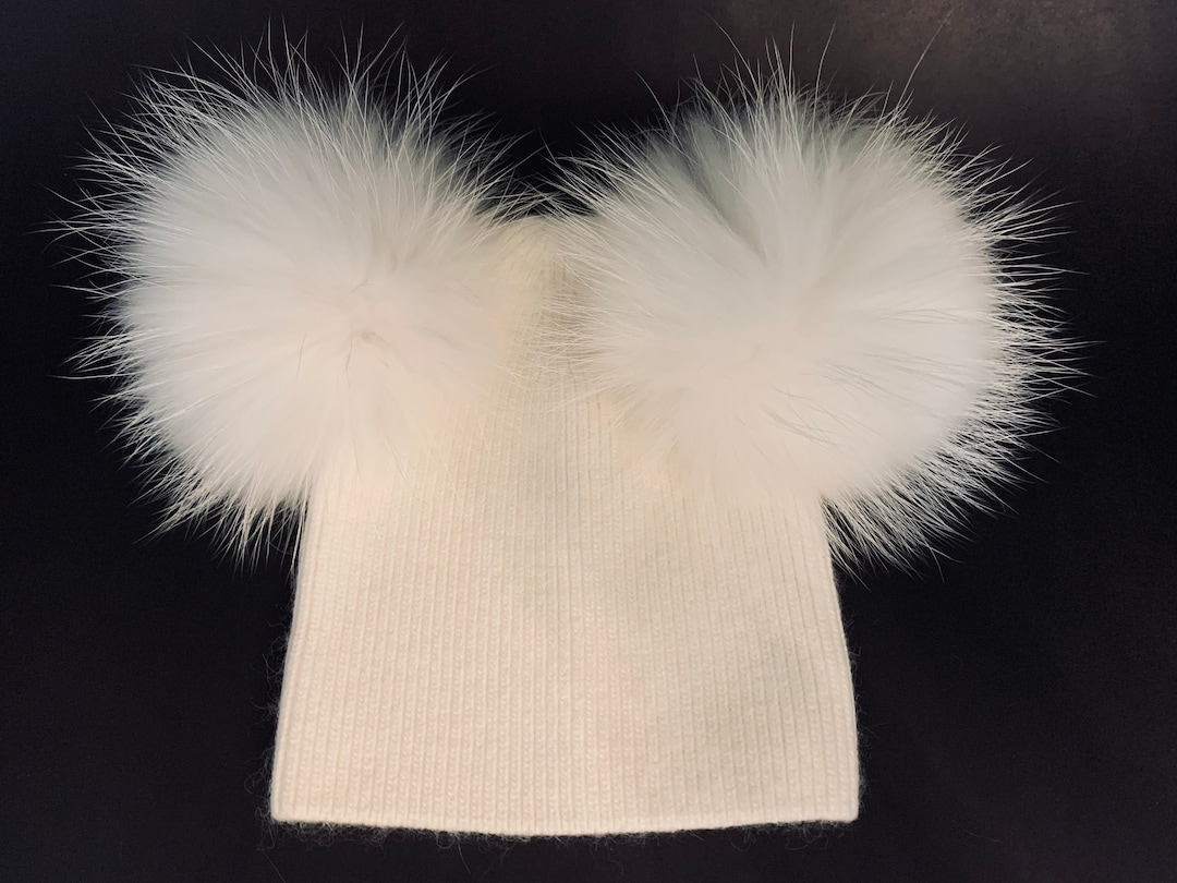 Sale!baby Cashmere Double Pom Pom Beanie/beanie With Real Fur Removable ...