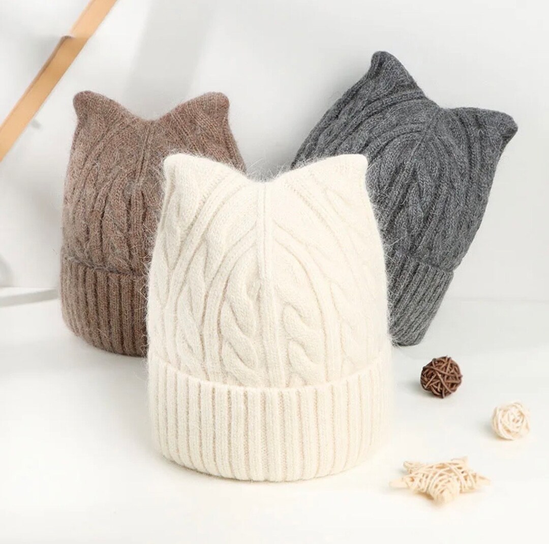 Angora Cat Hat. Cat Ear Beanie. Fall Beanie. Spring Beanie. Winter ...