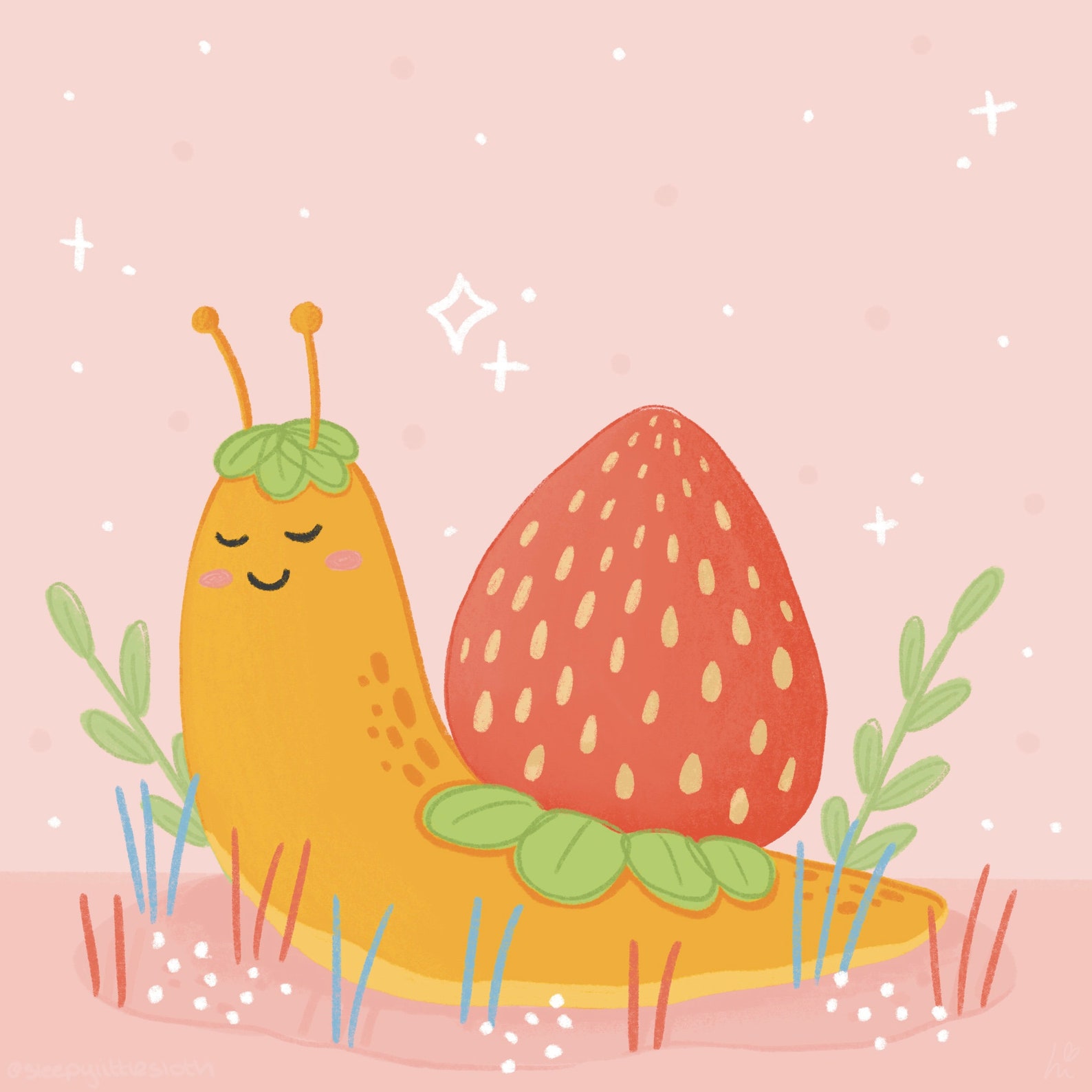 Strawberry Snail Illustrated Print Children's Illustration, Wall Decor ...