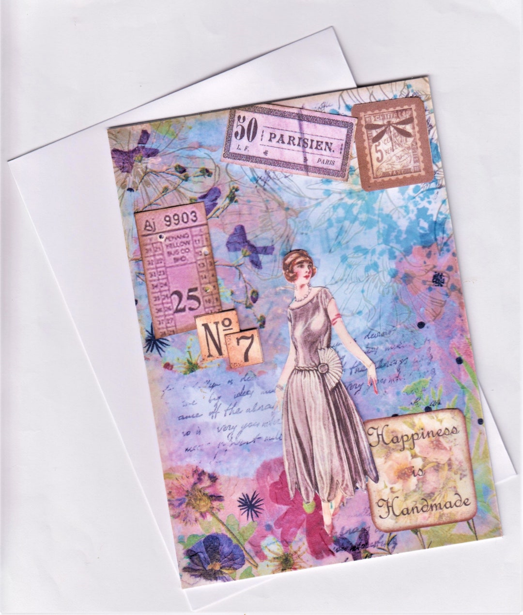 Handmade Collage Card, Mixed Media, Collage Card, Greeting Cards, Note ...