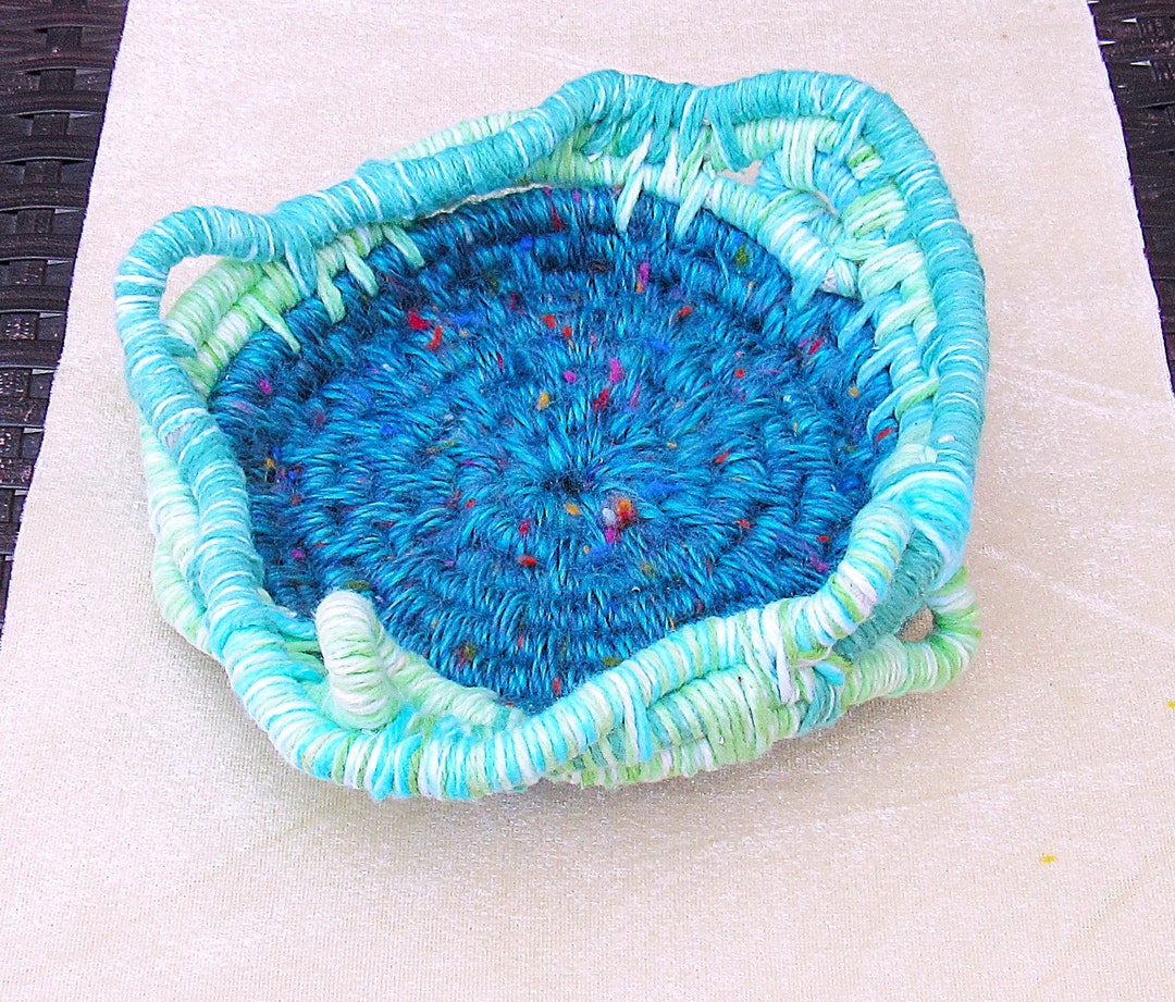 Handmade Coil Yarn Basket, Coiled Art Vessel, Wonky Basket, Home Decor ...