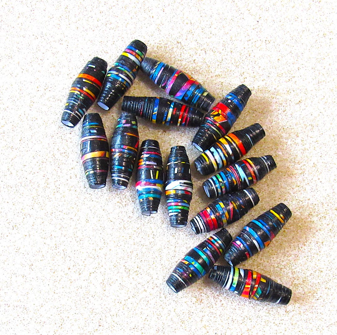 15 Hand Rolled Paper Beads, Large Hole Beads, Boho Beads, Beads for ...