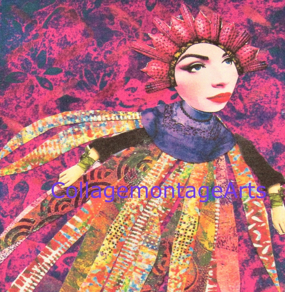 Handmade Collage Card, Whimsical Card, Art Deco Card, Note Cards ...
