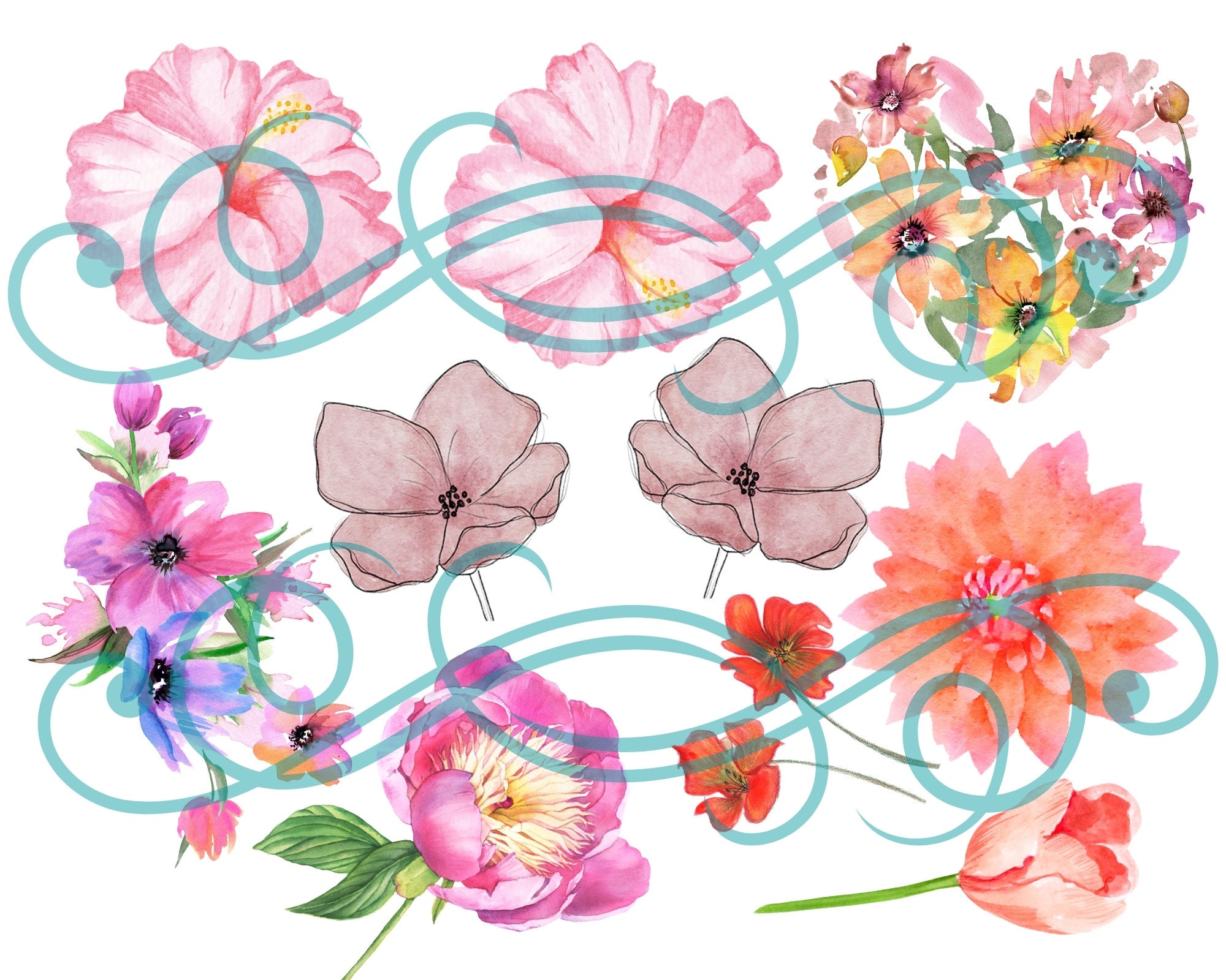 Digital Floral Clip Art Printable Files Digital Files | Etsy