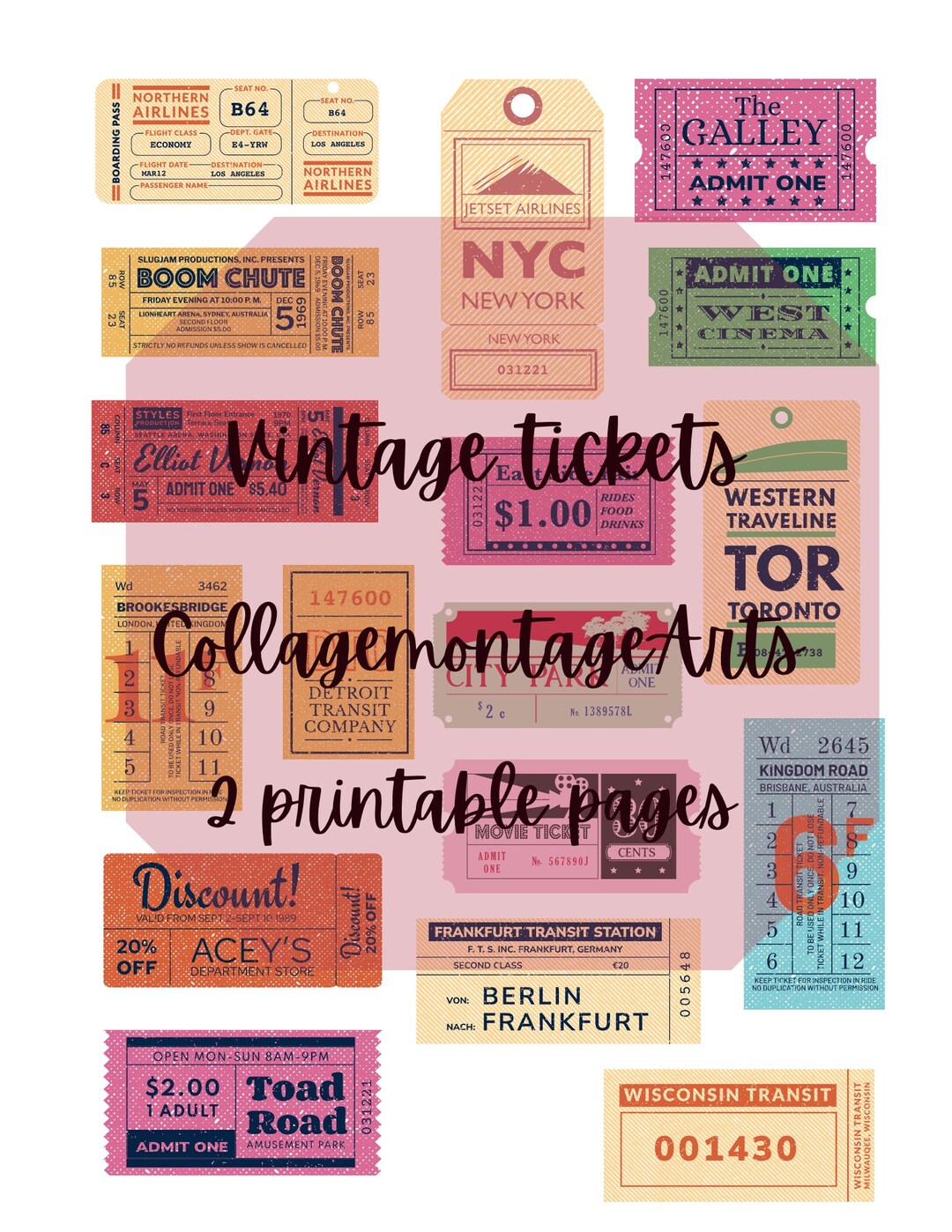 Printable Vintage Tickets, Printable Tickets, Journal Ephemera ...