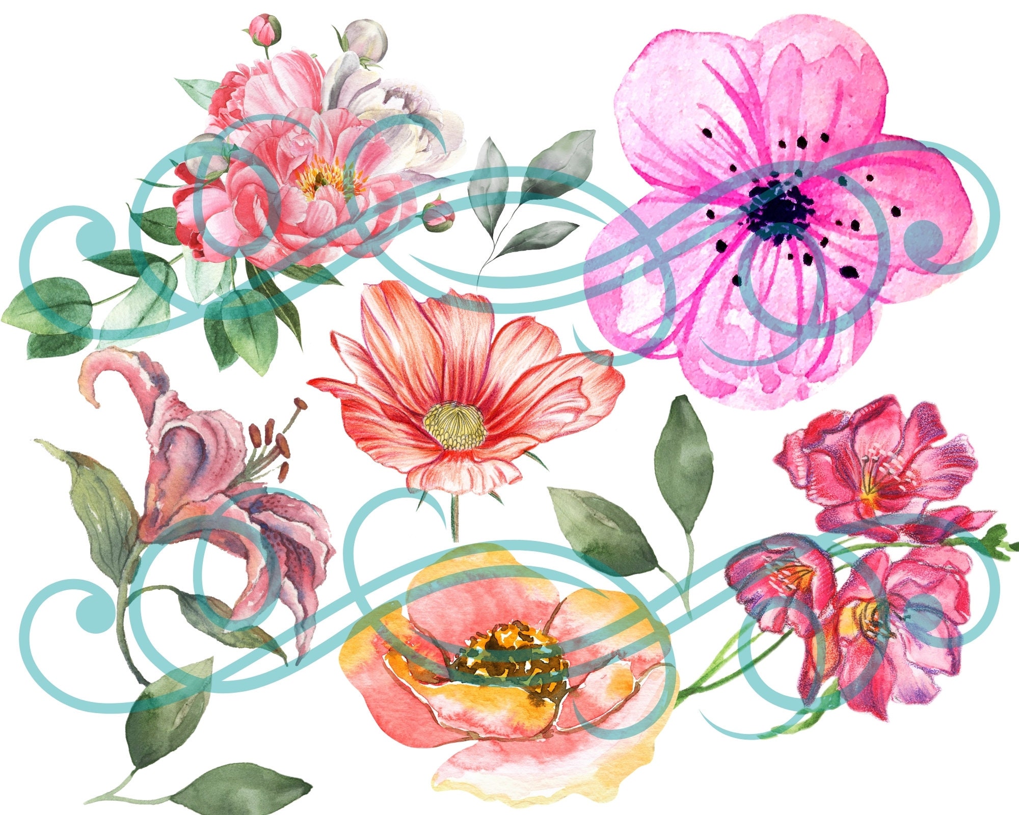 Digital Floral Clip Art Printable Files Digital Files | Etsy