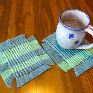 Macrame Mug Rugs, Large Mug Rugs, Hand Woven Thick Coasters, Red/cream ...