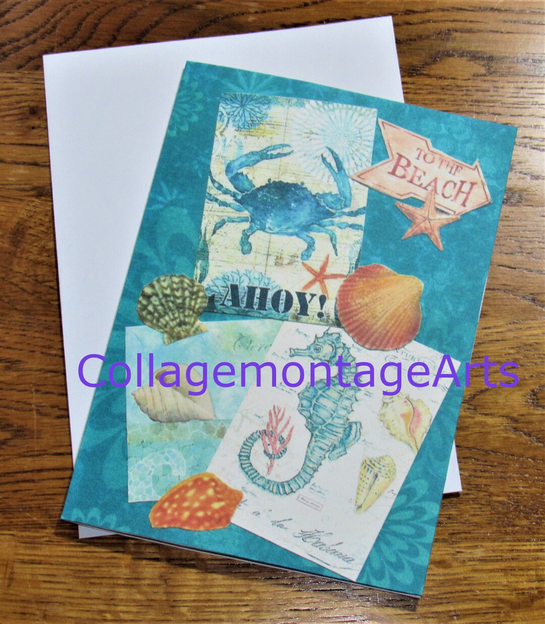 Handmade Beach Theme Card, Handmade Collage Card, Note Cards, Handmade ...