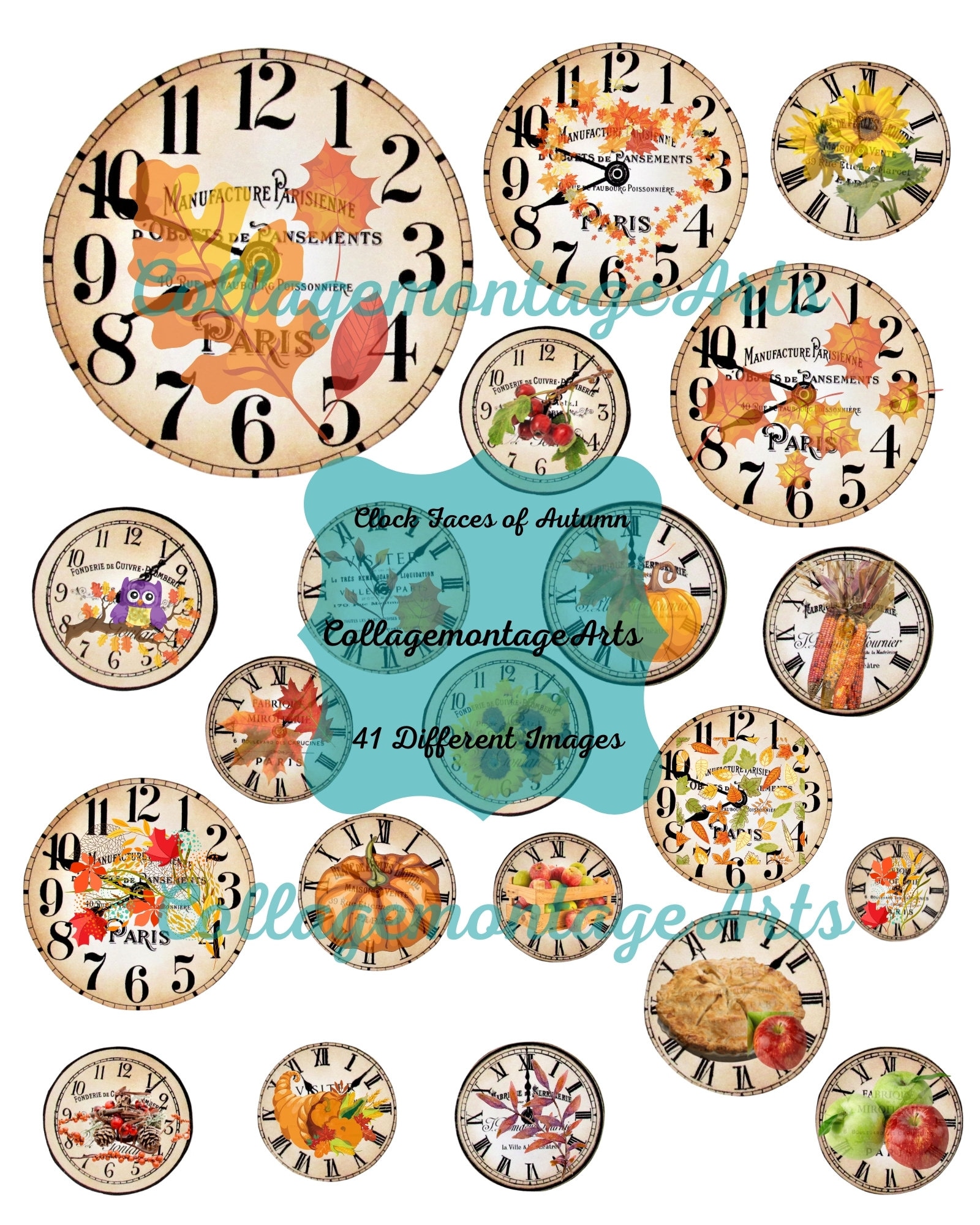 Clock faces of Autumn digital downloads printable papers | Etsy