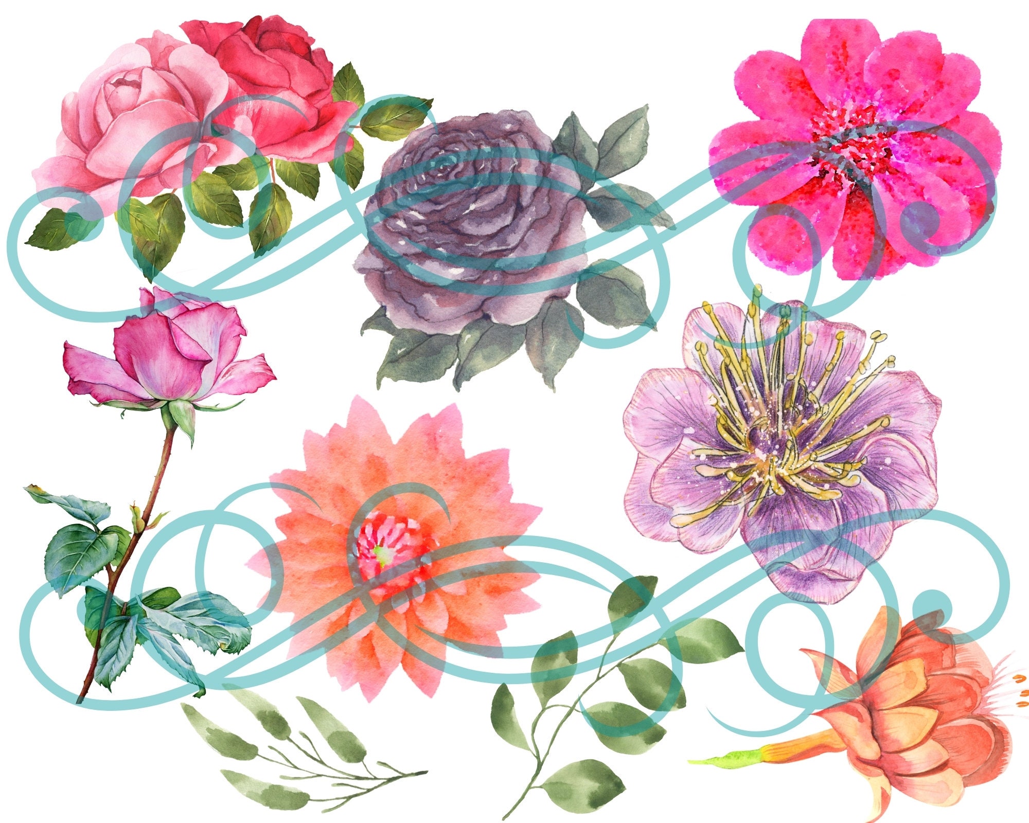 Digital Floral Clip Art Printable Files Digital Files | Etsy