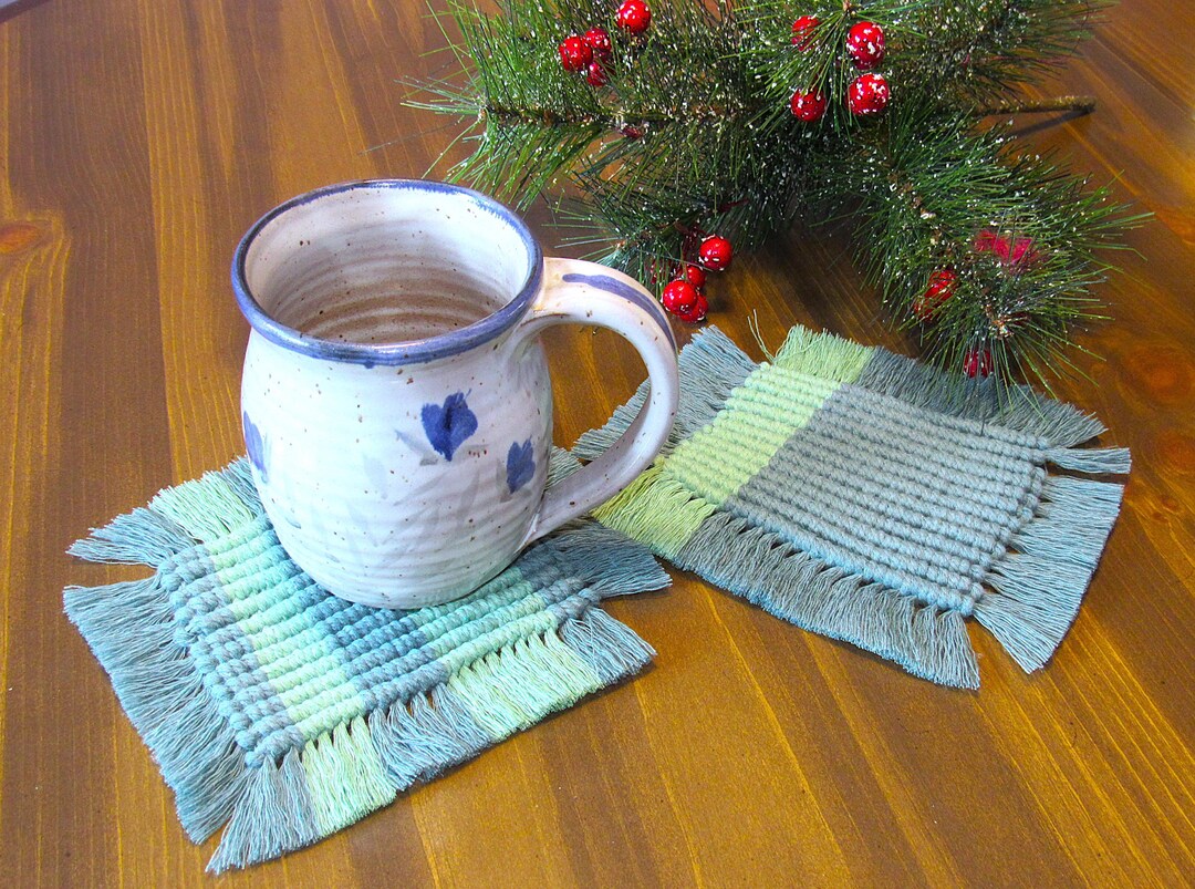 Macrame Mug Rugs, Large Mug Rugs, Hand Woven Thick Coasters, Red/cream ...